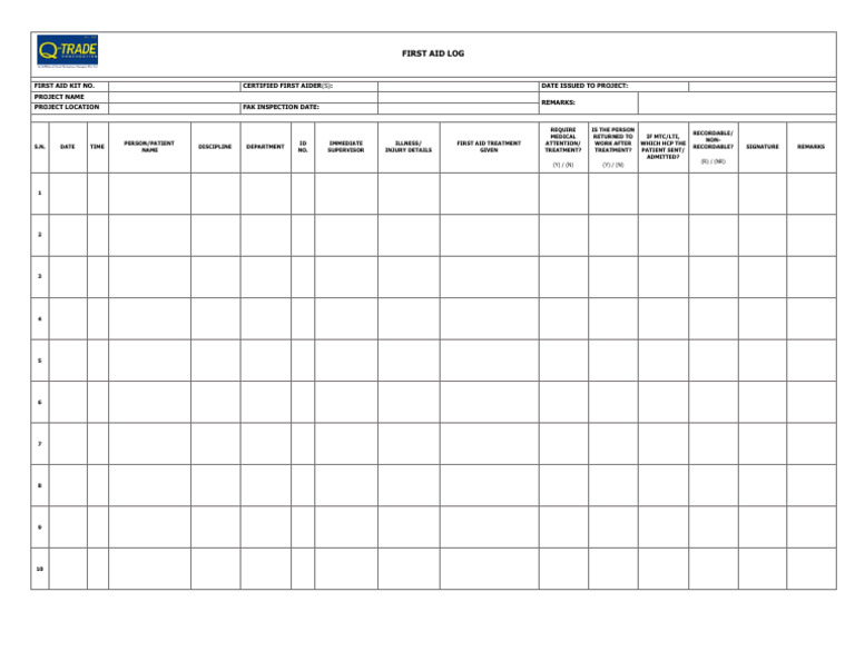 First Aid Log Form | PDF