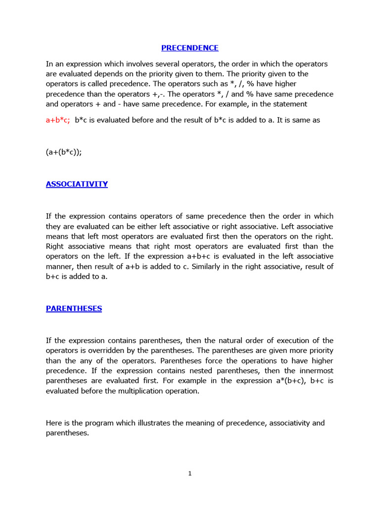 Lecture - 3 - Precedence and Control Statements-1 | PDF | Computer Engineering | Computing