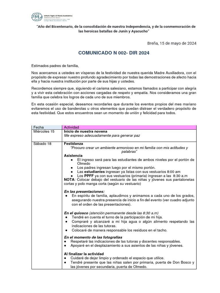 Comunicado 002-2024 Dir | PDF