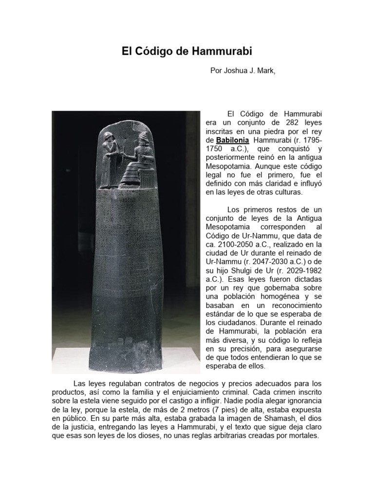 El Código de Hammurabi | PDF | Hammurabi | Mesopotamia