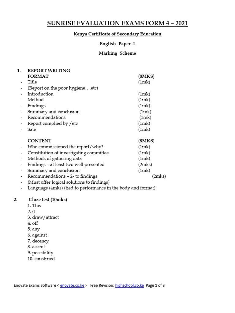 101 Form 4 ENGLISH PP1 Marking Scheme | PDF | Linguistics