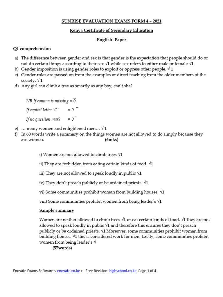 2021 KCSE English Exam Paper 4 | PDF