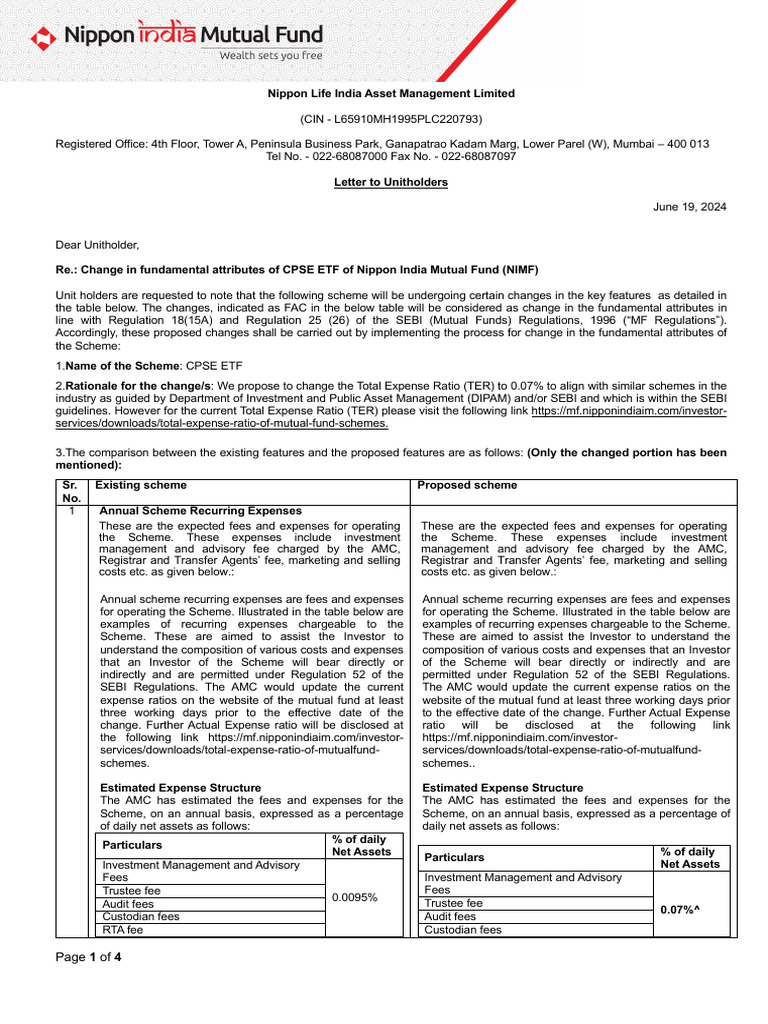 Letter To Unitholders CPSE ETF | PDF | Mutual Funds | Expense