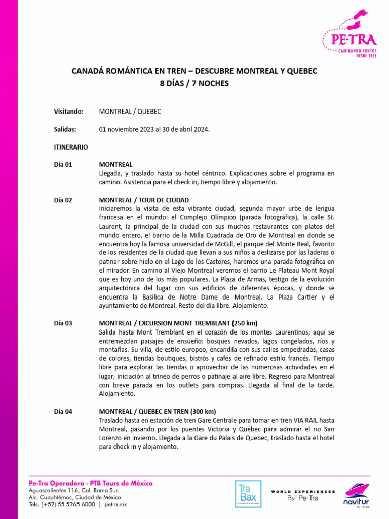 Canadá Romántica En Tren 8d Pdf Montreal Quebec