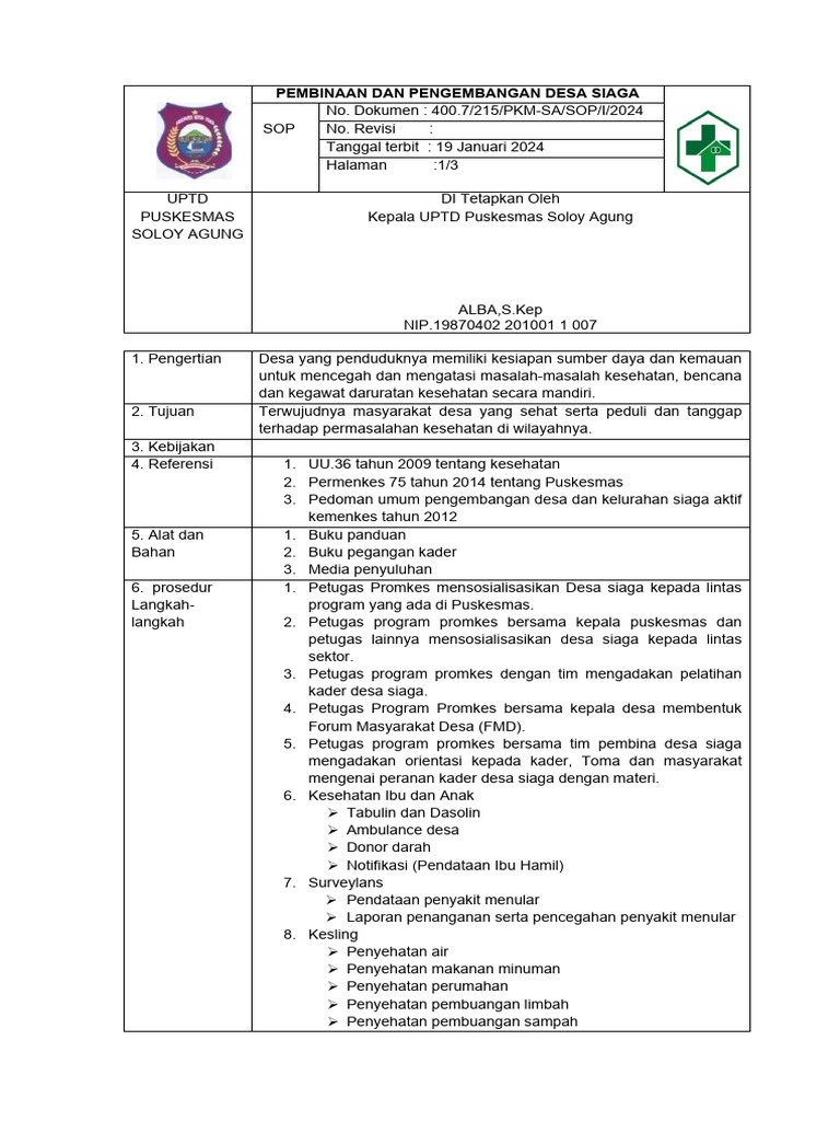 Sop Desa Siaga | PDF