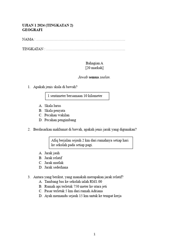 Ujian 1 Geo T2 2024 | PDF