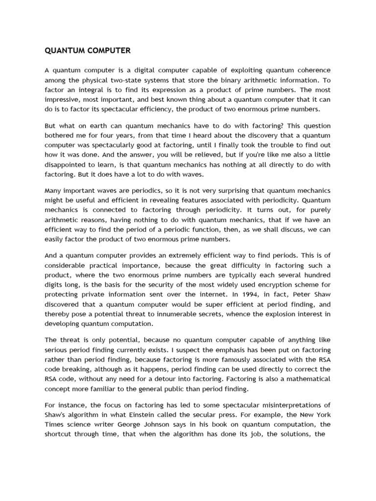 Quantum Computer | PDF | Quantum Computing | Prime Number