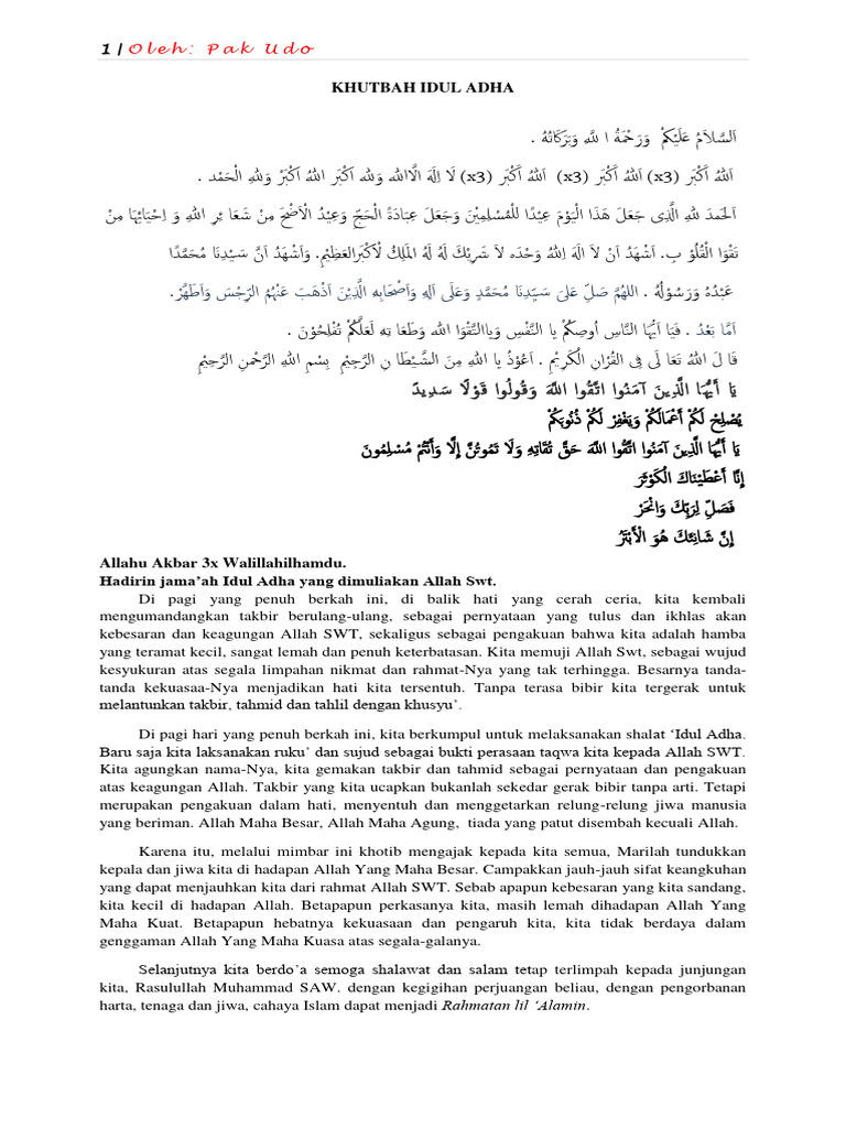 Teks Khutbah 'Idul Adha | PDF