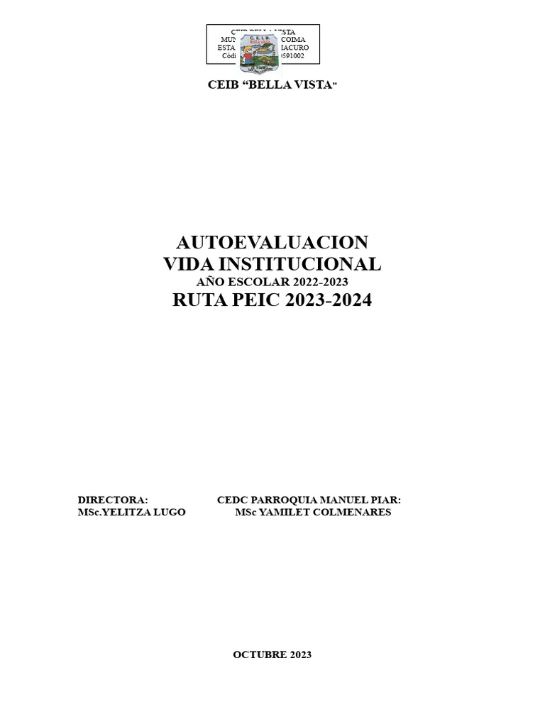 Autoevaluacion Vida Institucional Octubre 2023 Ceis Bella Vista | PDF | Enseñando | Pedagogía