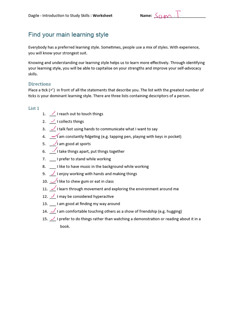 Identify Your Learning Style Worksheet | PDF | Learning Styles | Learning