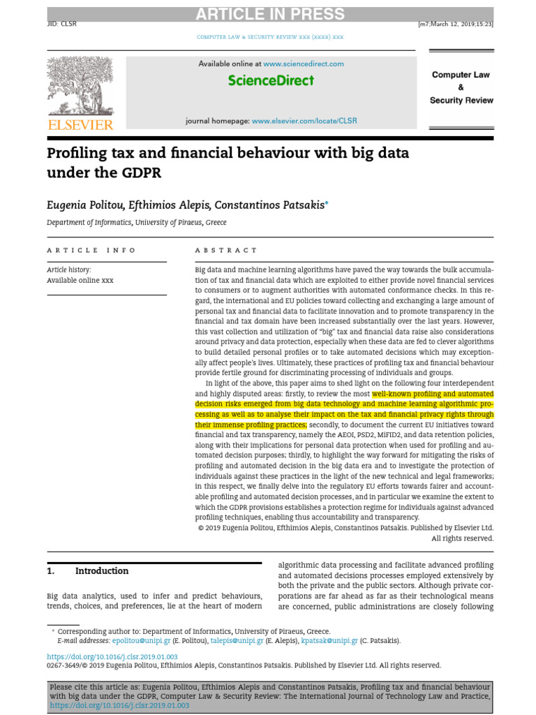 2019 - Profiling Tax and Financial Behaviour With Big Data Under The ...