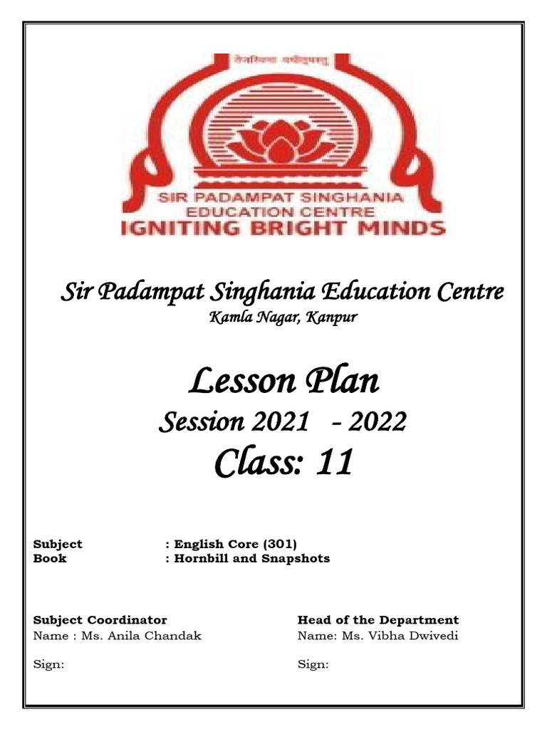 CL 11 English Lesson Plan | PDF