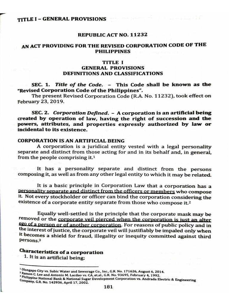 Title 1 - Revised Corporation Code of The Philippines | PDF