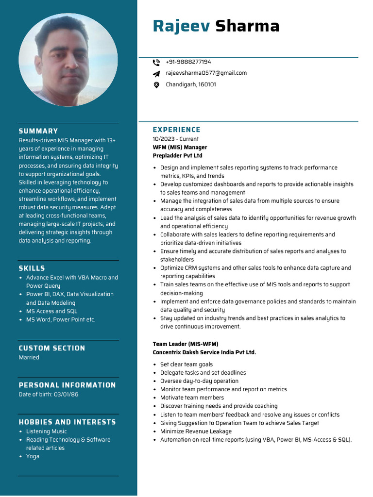 Rajeev Sharma MIS Manager | PDF | Data Management | Information Science
