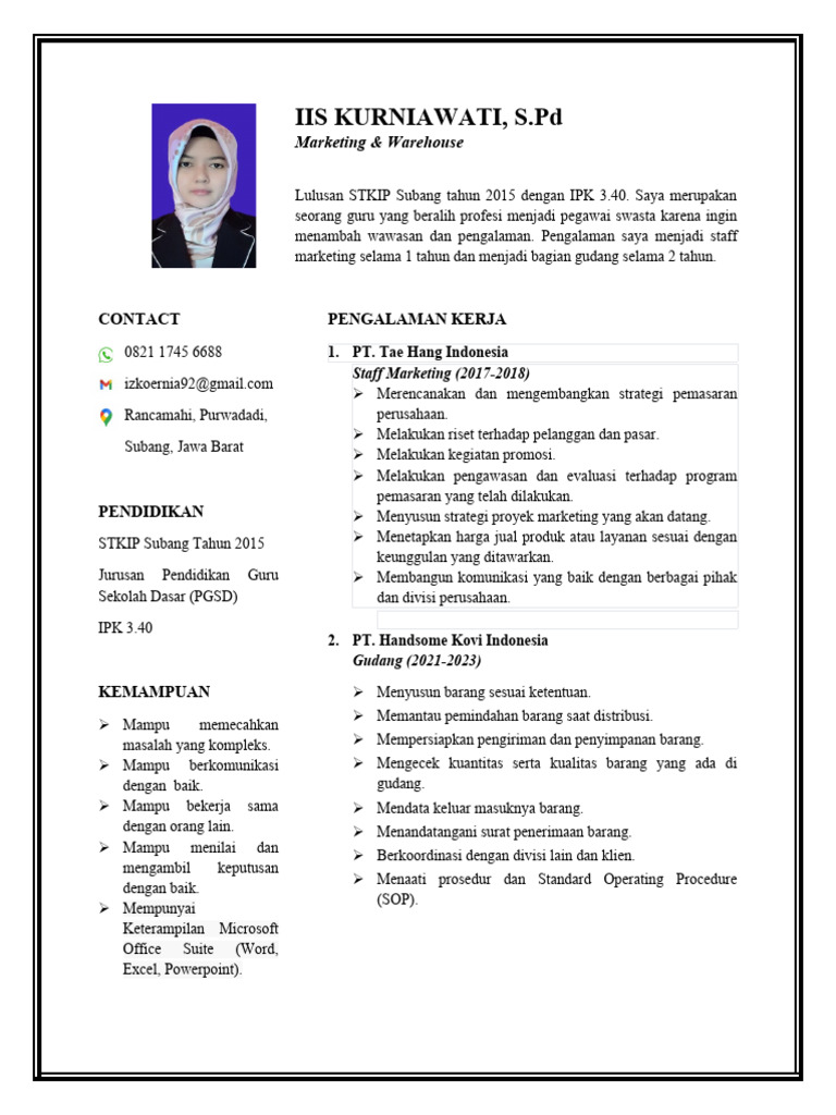 CV Iis Kurniawati | PDF | Karier & Perkembangan | Bisnis