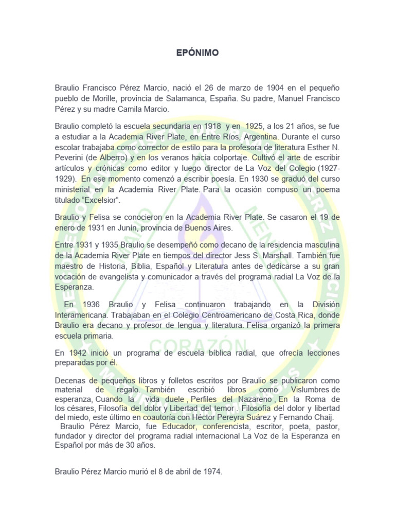 EPONIMO Braulio Francisco Pérez Marcio | PDF