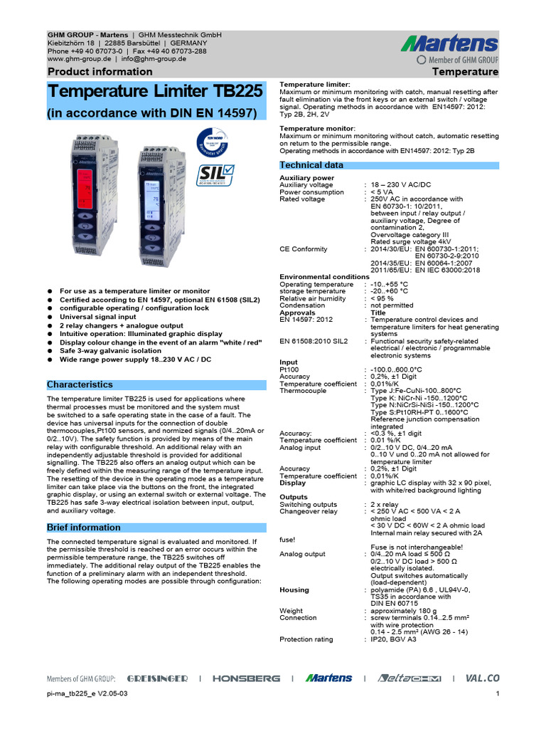 GHM Pi-ma-TB225 e Datasheet | PDF | Relay | Electric Power