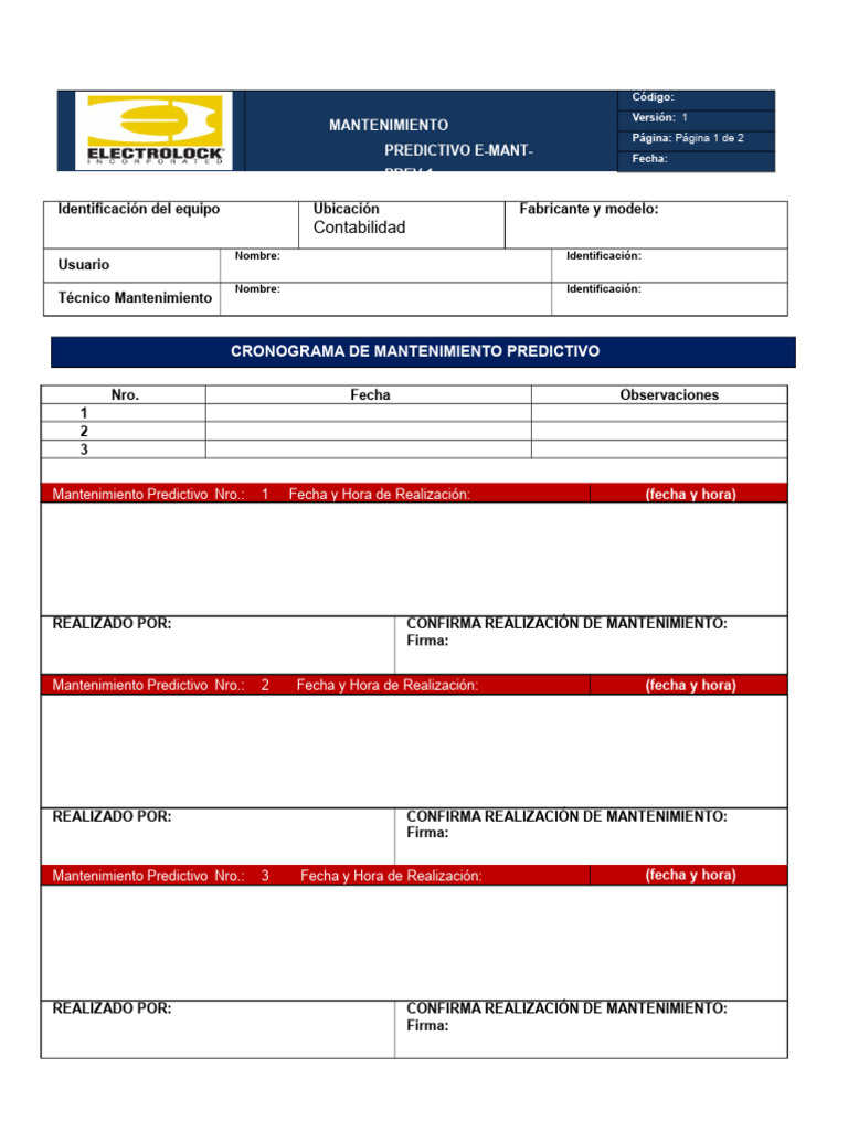 Formato de Mantenimiento Predictivo | PDF | Informática