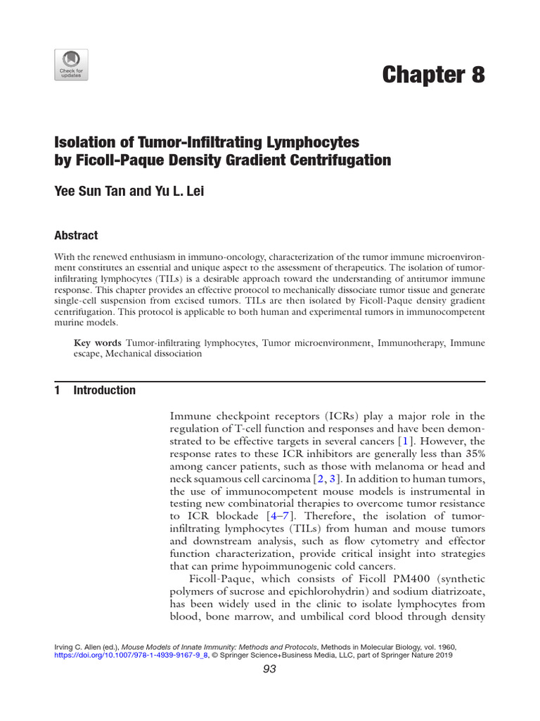 Isolation of Tumor-Infiltrating Lymphocytes by Ficoll-Paque Density ...