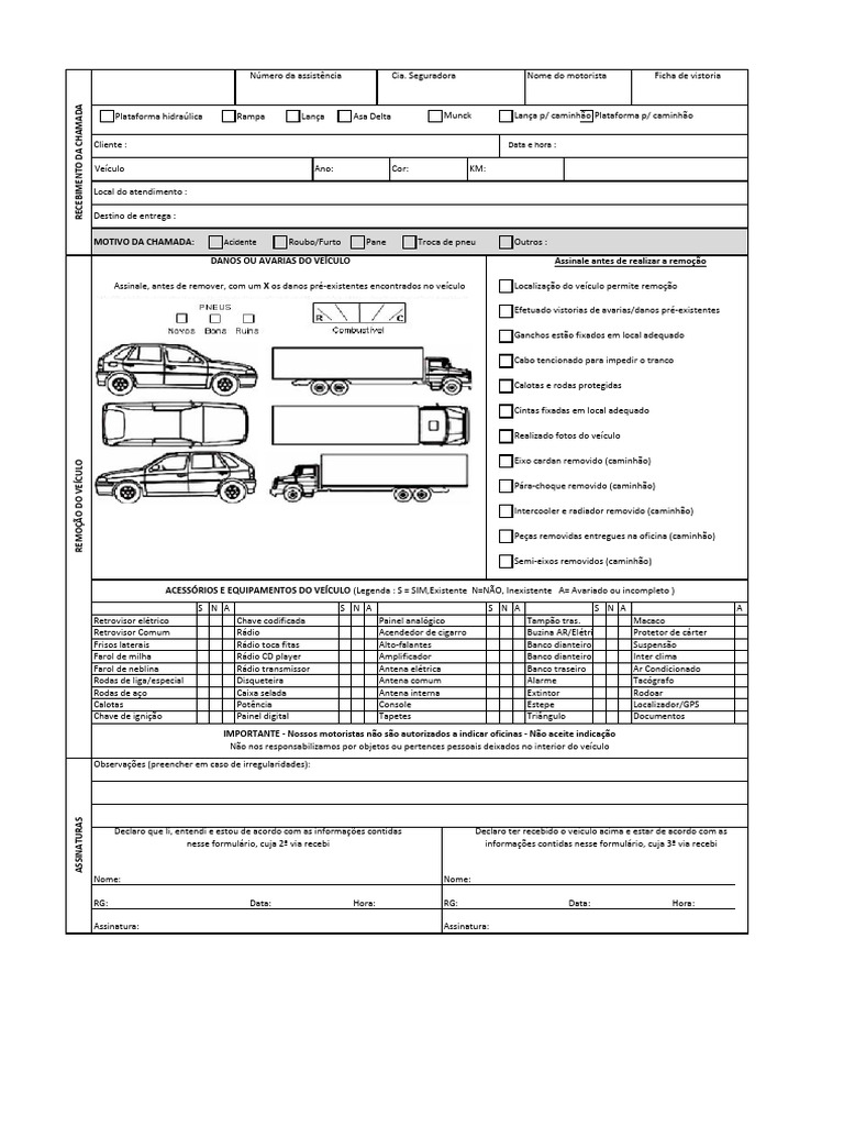 Modelo de Checklist Automotivo | PDF | Veículo motorizado | Veículos