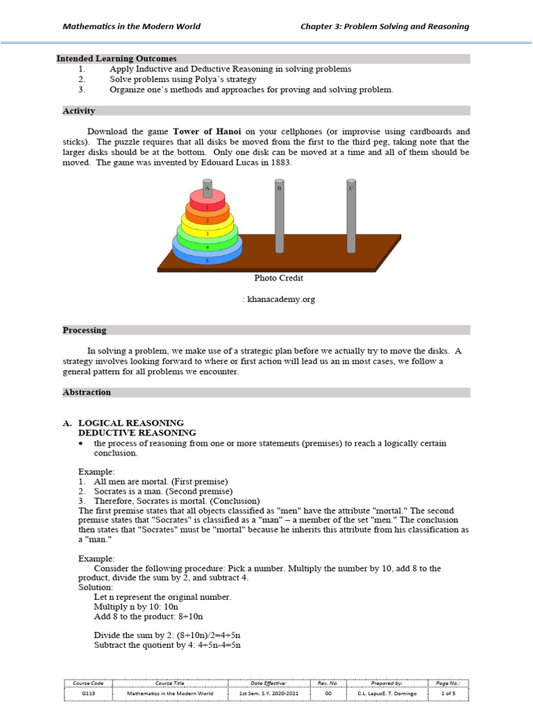 Problem Solving and Reasoning | PDF | Reason | Deductive Reasoning