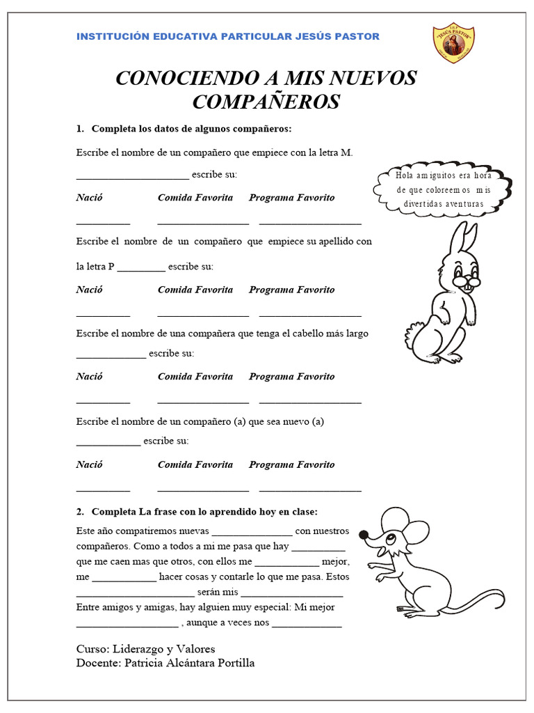 Conociendo a Mis Nuevos Compañeros | PDF | Crecimiento personal y ...