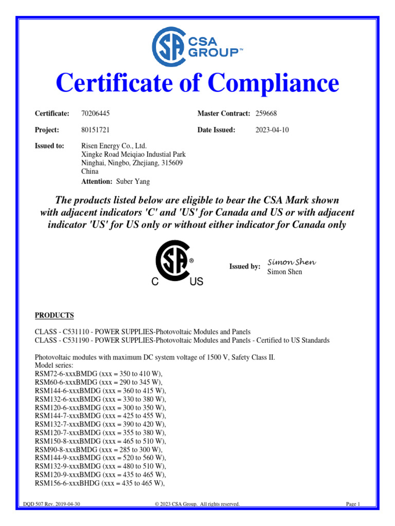 Certificado Risen 660 | PDF | Electrical Engineering | Electricity