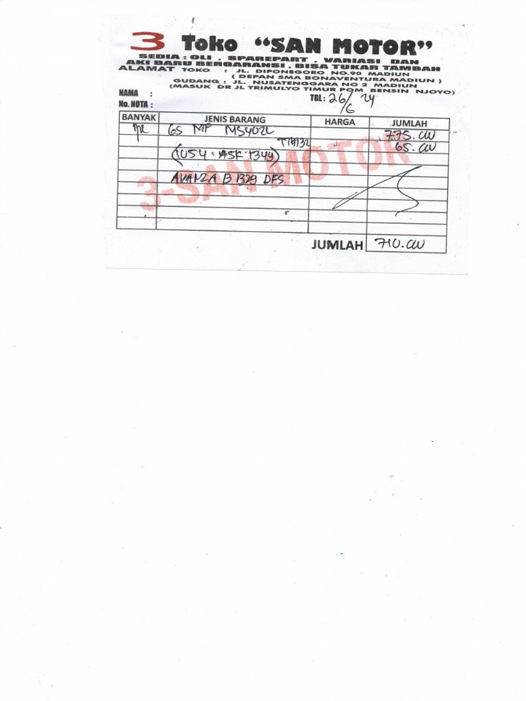 nota penggantian aki | PDF