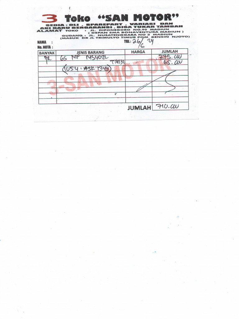 Kwitansi Penggantian Aki | PDF