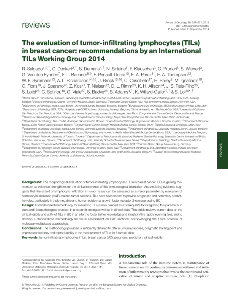The Evaluation of Tumor-Infiltrating Lymphocytes (TILs) in Breast ...
