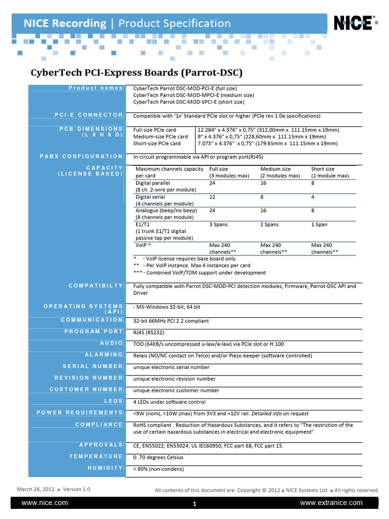 NICE Recording (NTR and NRX) - PCI Express Board Specifications | PDF | Physical Layer Protocols ...