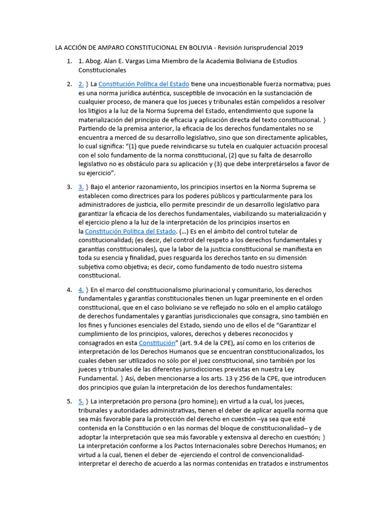 La Acción de Amparo Constitucional en Bolivia | PDF | Derecho Constitucional | Ley procesal