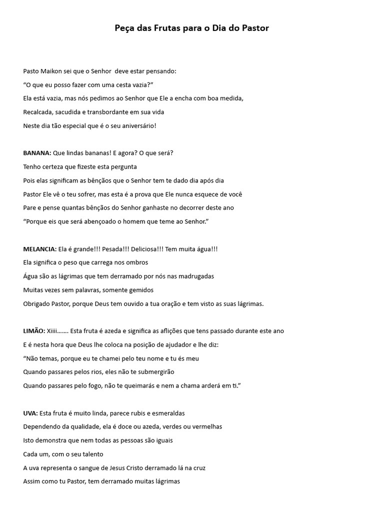 Peça Das Frutas para o Dia Do Pastor | PDF