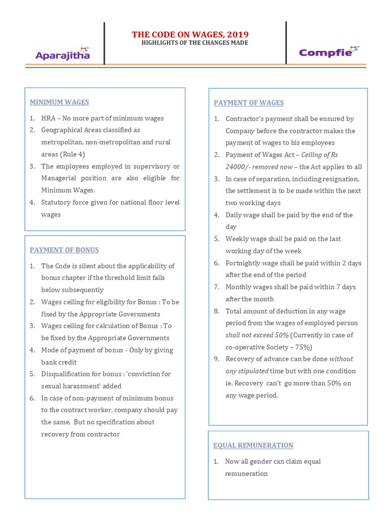 Labour Code Highlights | PDF | Employment | Wage