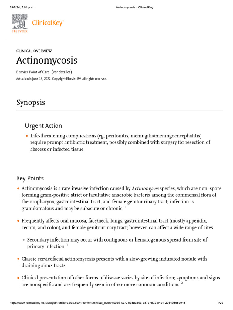 Actinomycosis - ClinicalKey | PDF | Medical Specialties | Diseases And Disorders