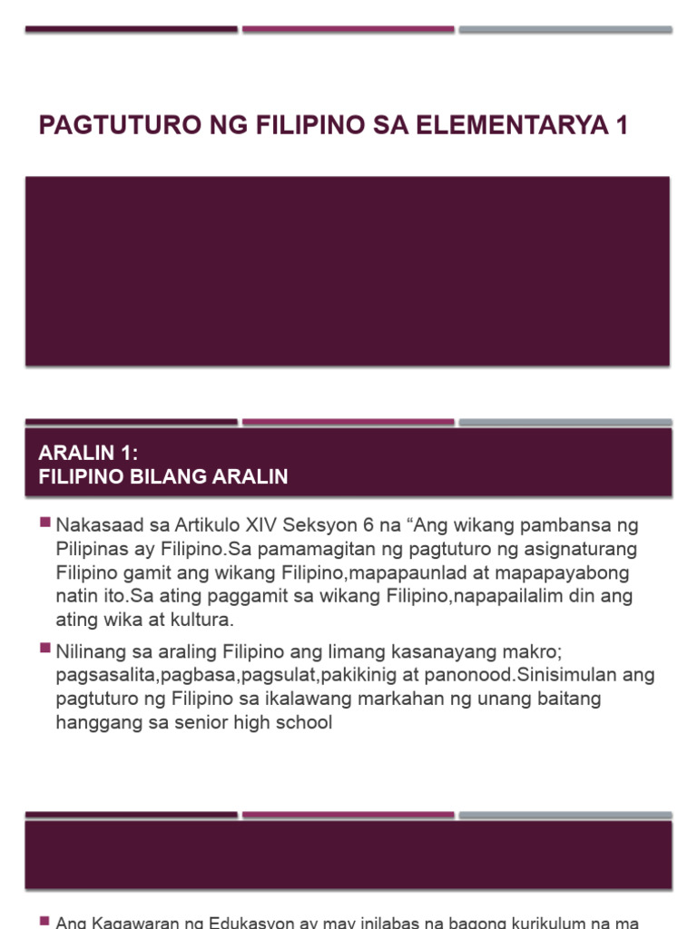 Pagtuturo Ng Filipino Sa Elementarya 1 | PDF