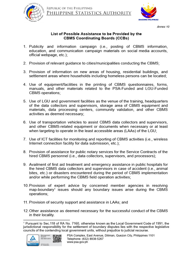 Annex 10 List of Possible Assistance To Be Provided by The CCBs | PDF