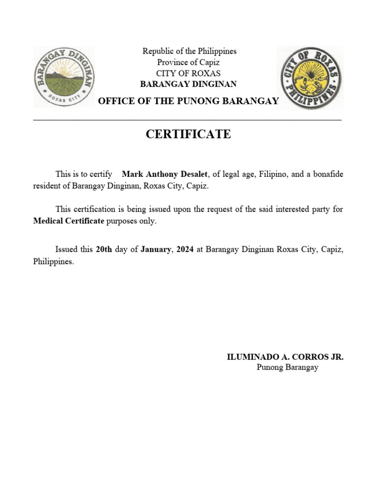 Brgy. Certificate Requesting For Medical Cert. | PDF | Law
