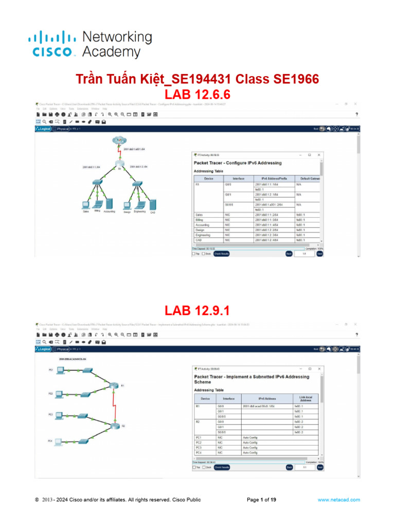12 9 2 Lab Configure Ipv6 Addresses On Network Devices Pdf I Pv6 Ip Address