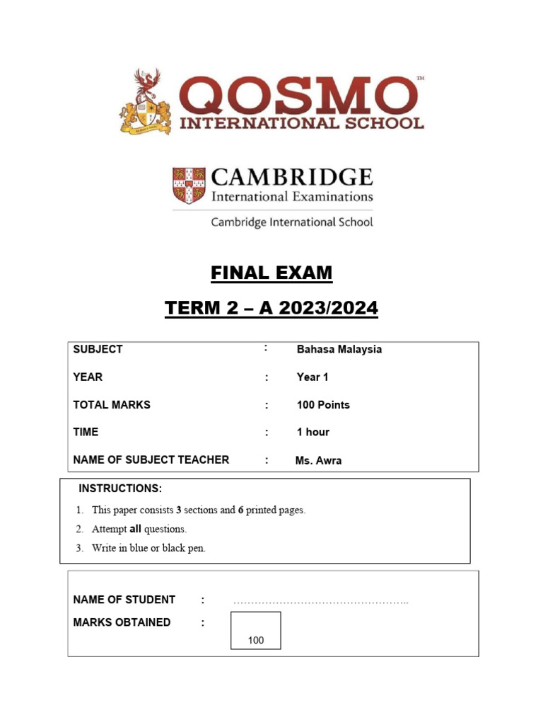 Final Exam Year 1 Pdf