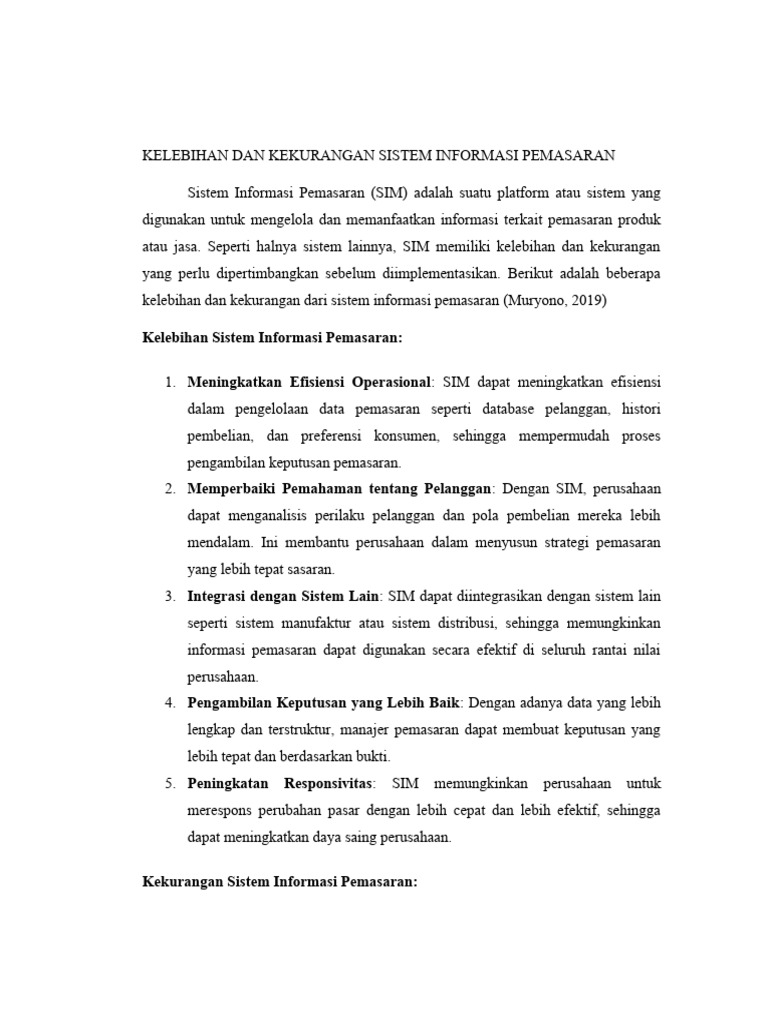 Kelebihan dan Kekurangan SIM Pemasaran | PDF