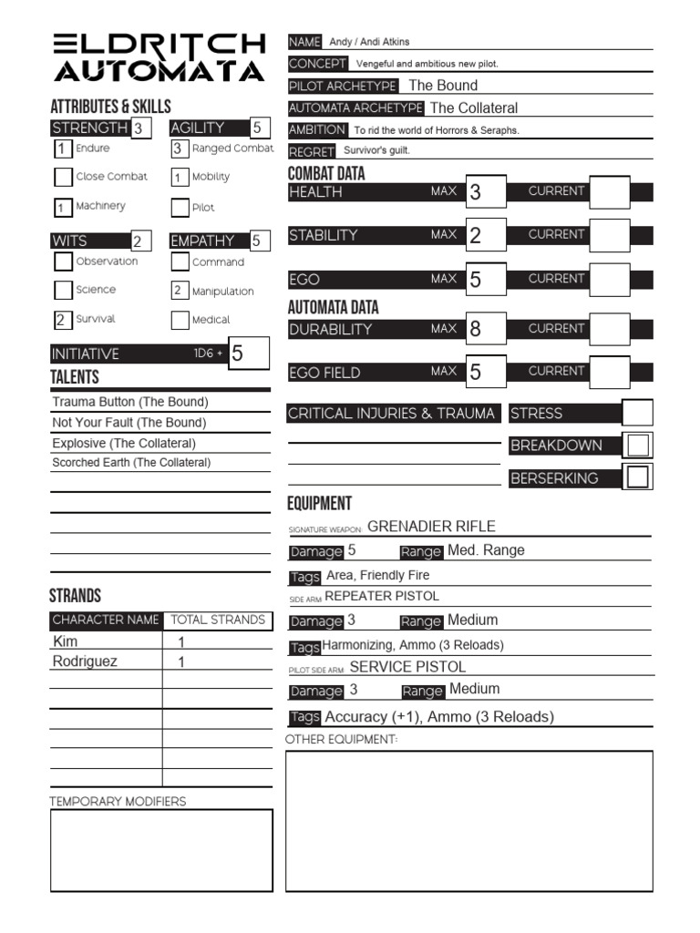Eldritch Automata Quicklaunch Pre Generated Characters | PDF | Ammunition | Rifle