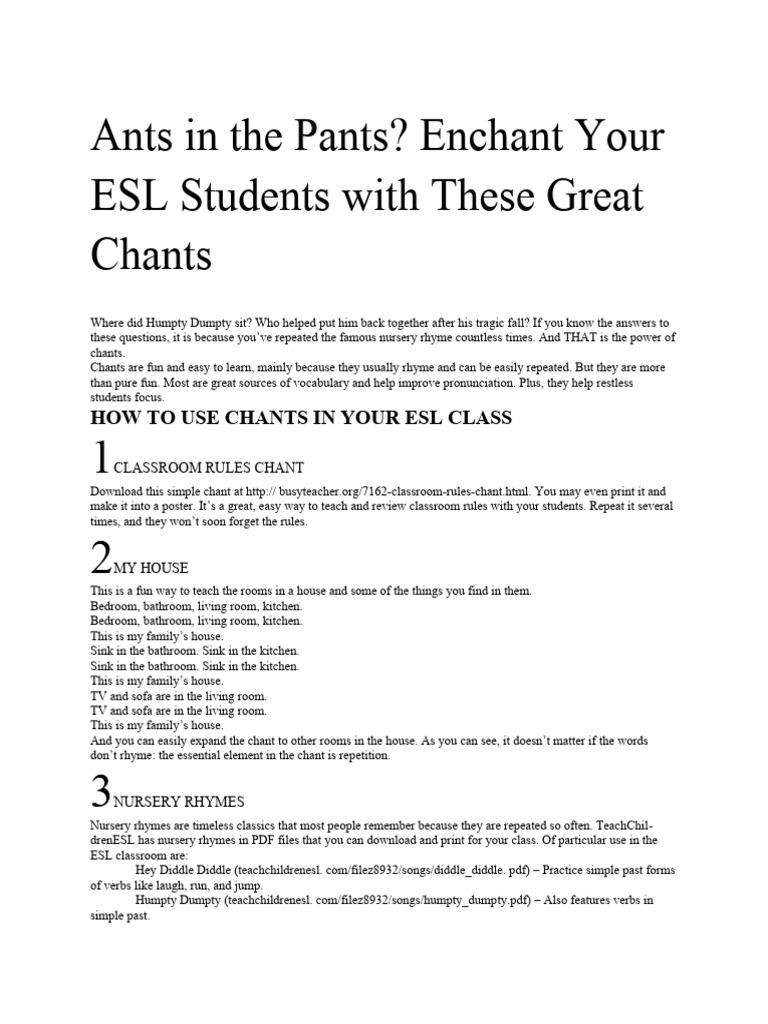 Chants Seru untuk Siswa ESL | PDF