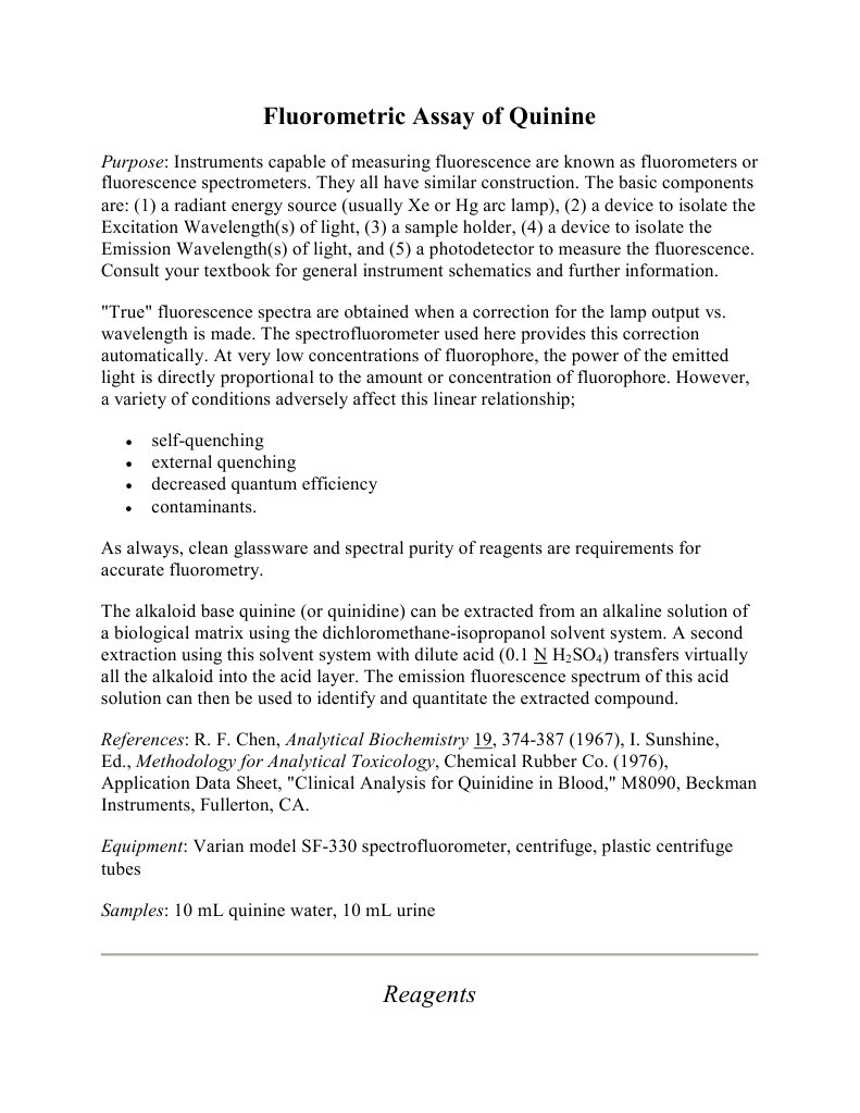 Fluorometric Assay of Quinine | PDF | Fluorescence | Absorption ...