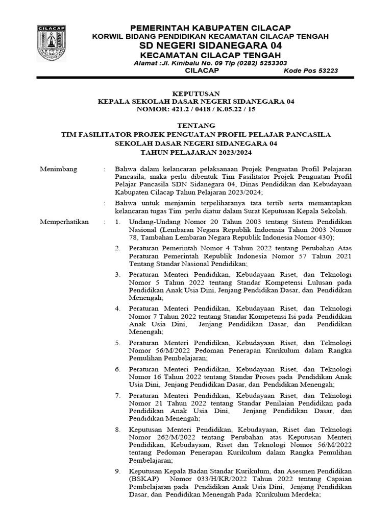 SK Fasilitator P5 SDN Sidanegara 04 | PDF | Karier & Perkembangan