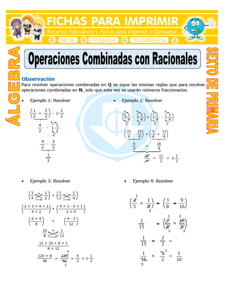 Operaciones-Combinadas-con-Racionales-para-Sexto-de-Primaria | PDF