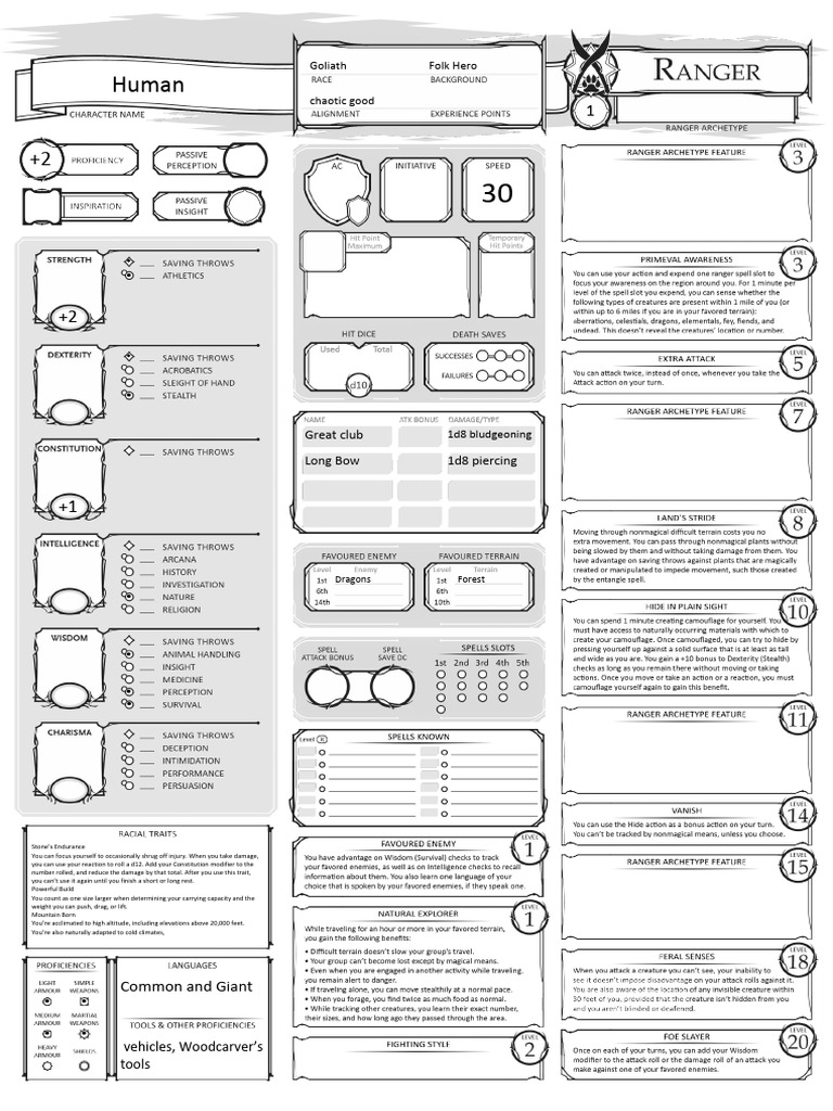 Human (D&D) The Goliath Ranger | PDF