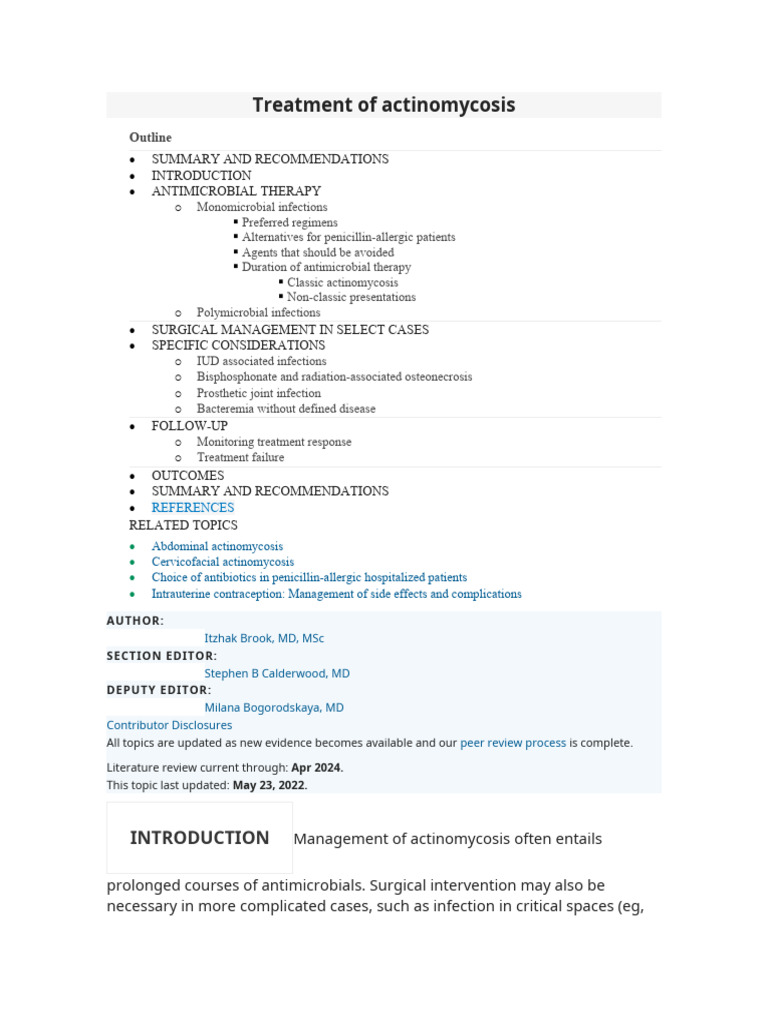 Treatment of Actinomycosis | PDF | Penicillin | Infection