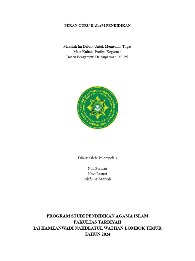 Peran Guru Dalam Pendidikan | PDF
