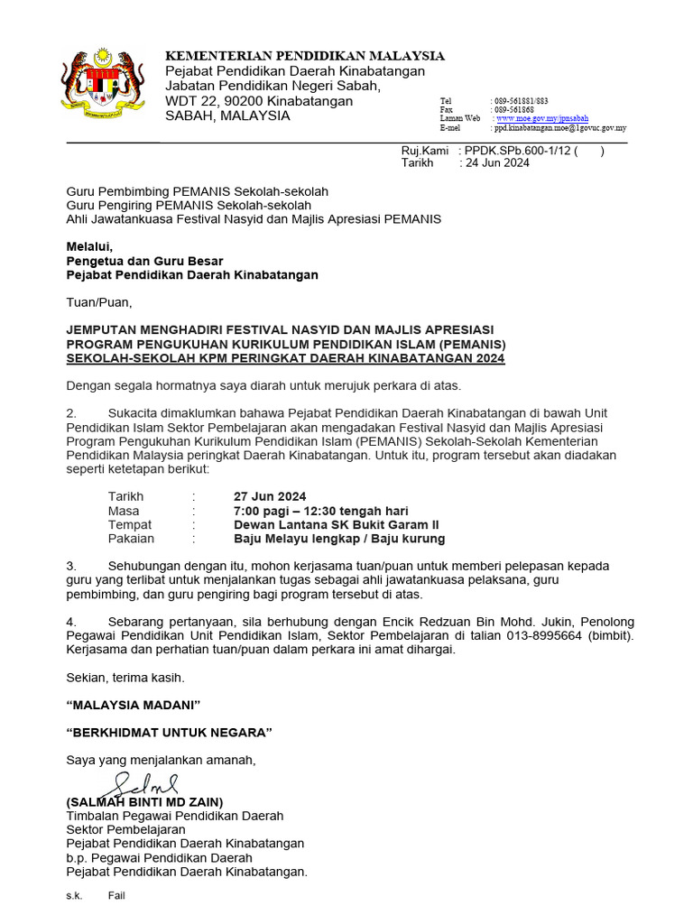 Surat Jemputan FN Dan PEMANIS 2024 | PDF